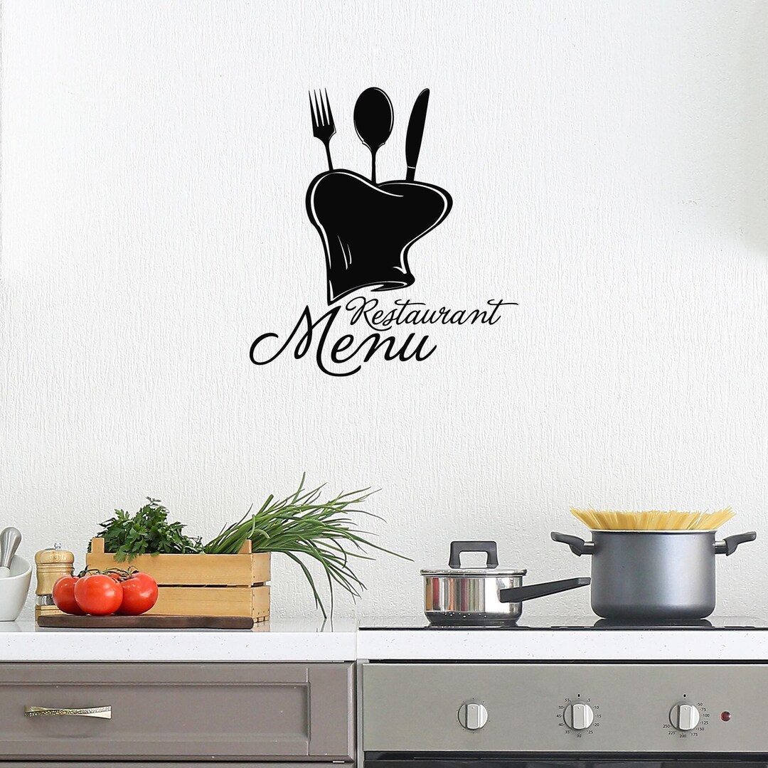 Restaurant Menu Vinyl Wall Decal Sign Window Door Cutlery Chef Hat ...