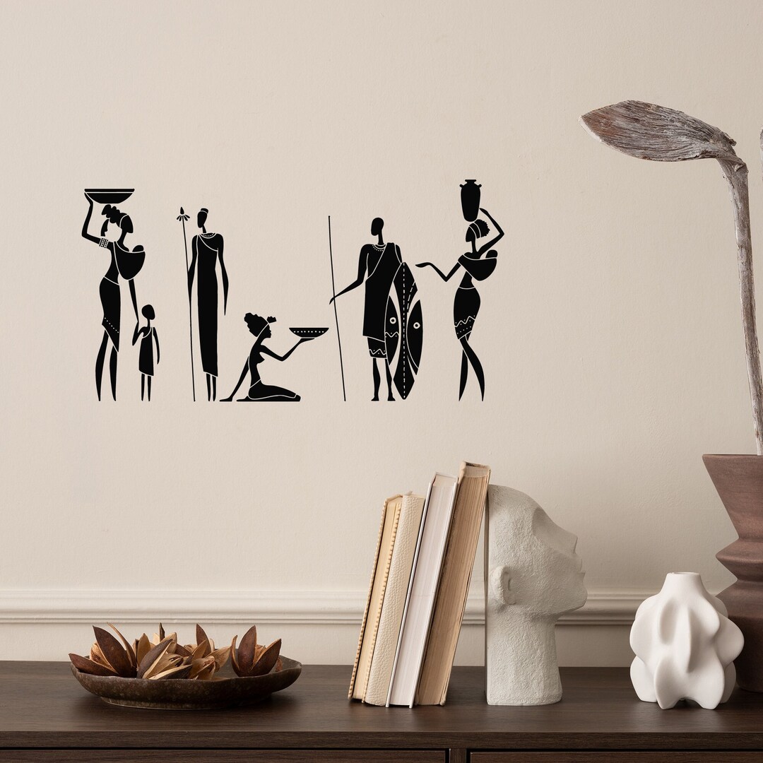 Africa Vinyl Wall Decal Cartoon African Motif Warrior Women Stickers ...