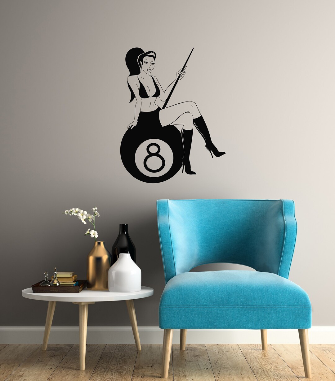 Billiard Player Vinyl Wall Decal Poolroom Girl Sexy Pin up Woman ...
