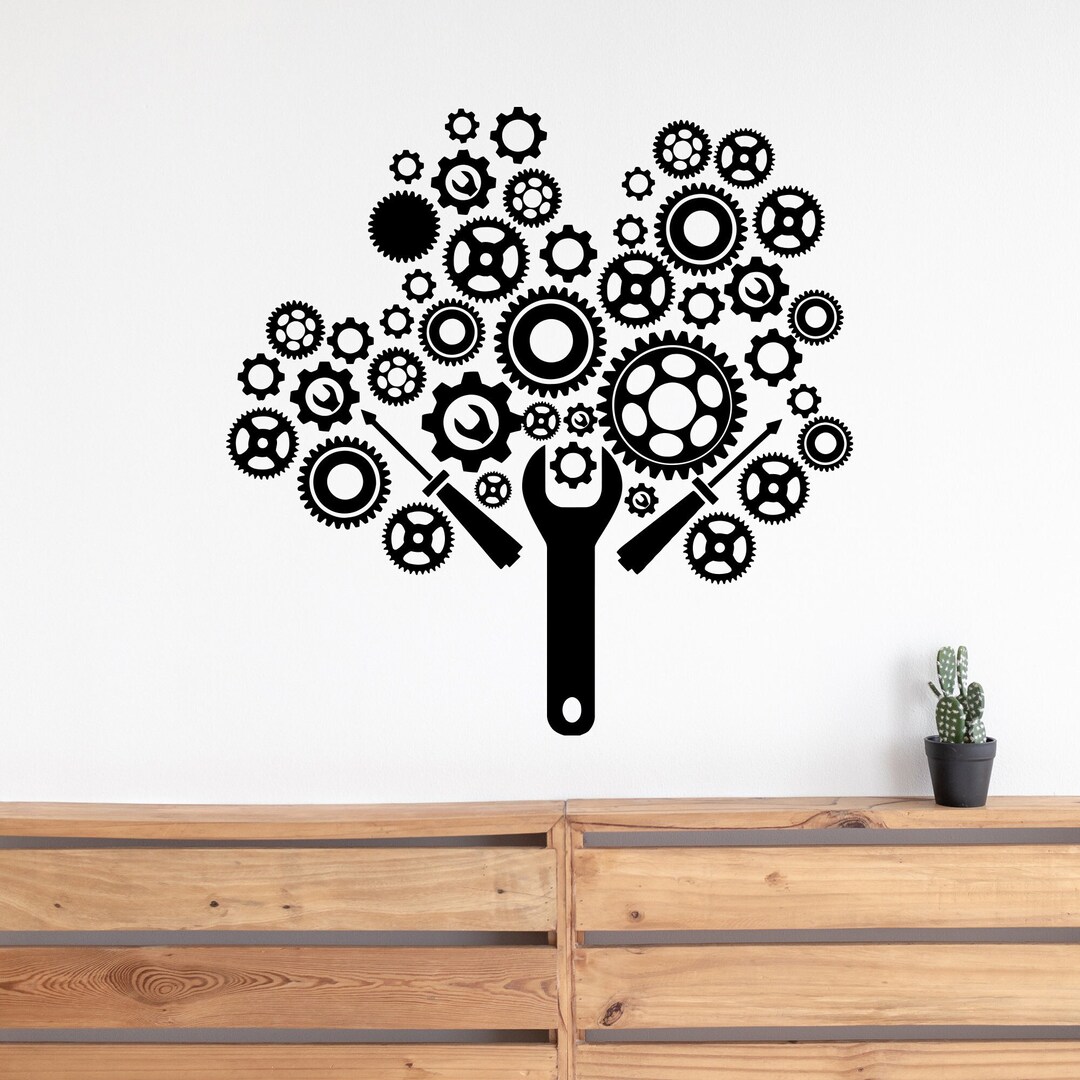 Gears Mechanism Wall Vinyl Decal Screwdriver Adjustable Wrench Repair ...