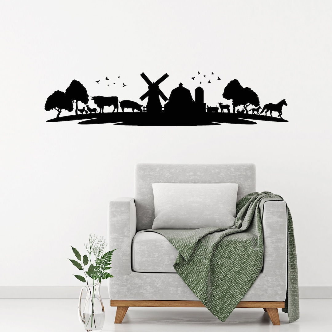 Farm Vinyl Wall Decal Animals Village Rural Landscape Livestock ...