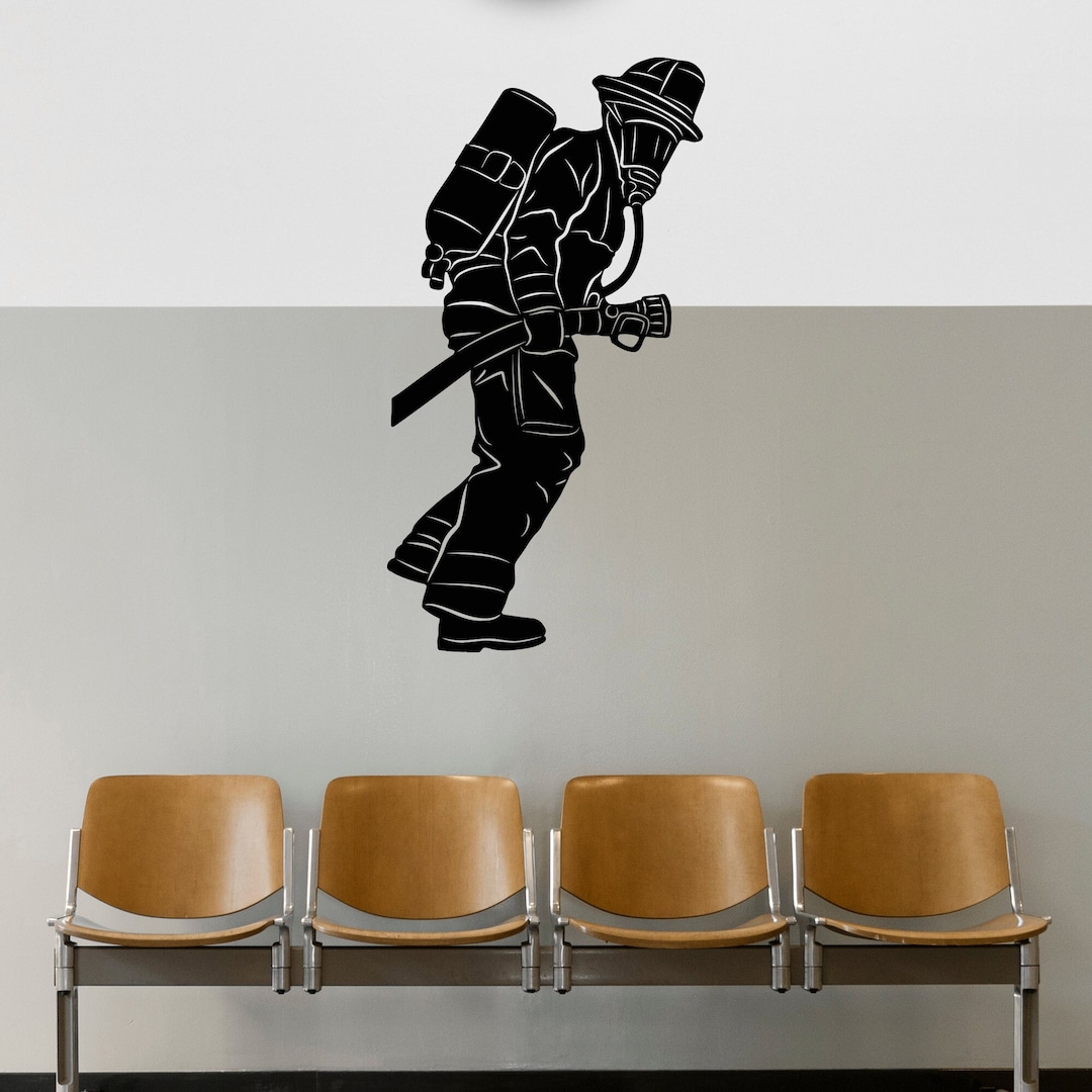 Firefighter Vinyl Wall Decal Rescuer Fire Department Decor Silhouette ...