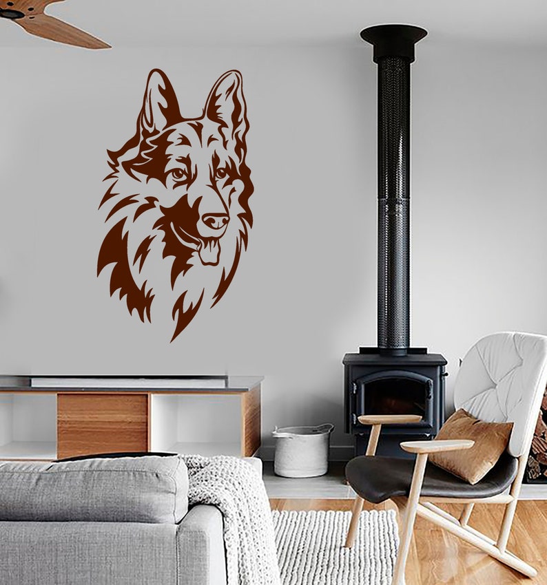 Wall Vinyl Decal Dog Face Snout German Shepherd Breed Fluffy Home Pets ...
