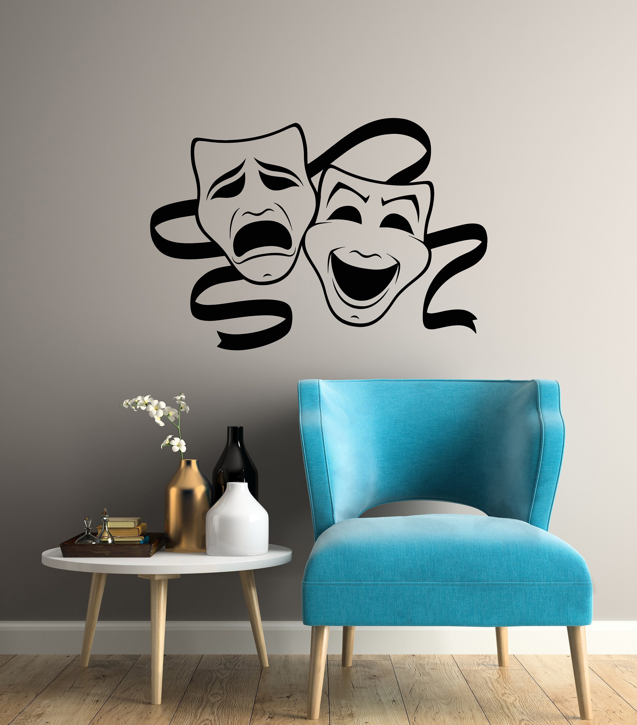 Theater Masks Vinyl Wall Decal Comedy Tragedy Theatrical Art Drama ...