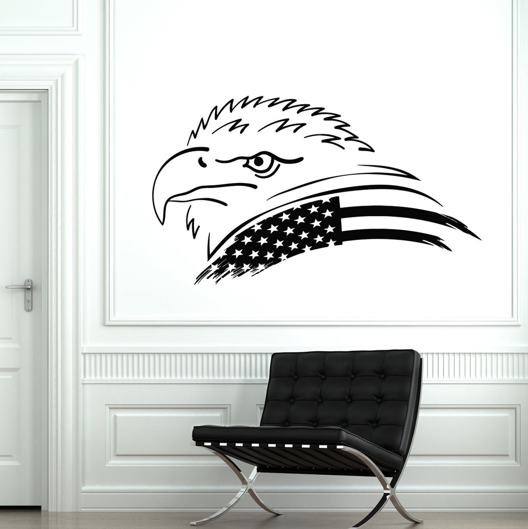 Bald Eagle Vinyl Wall Decal USA American Flag Patriotic Decor Art ...