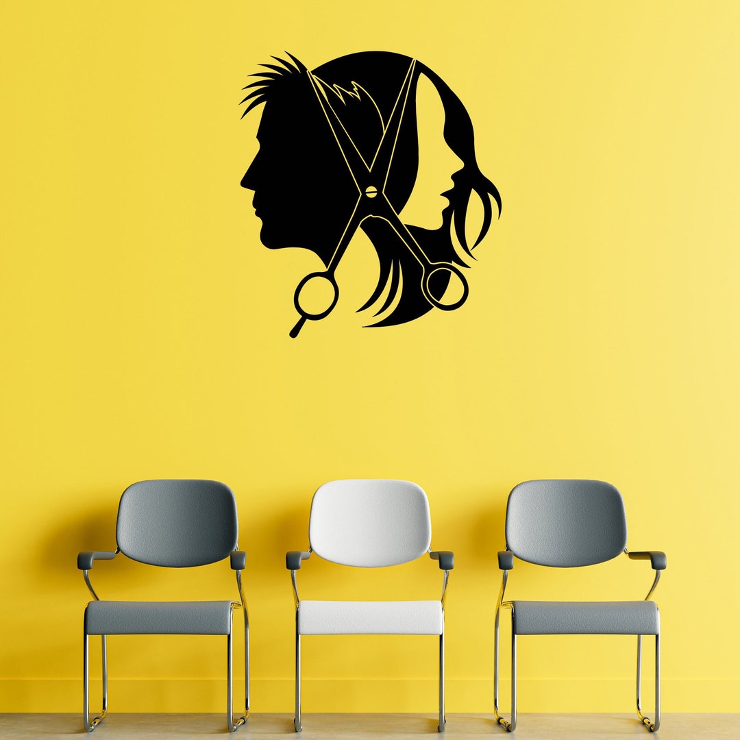 Beauty Hair Salon Logo Vinyl Wall Decal Women's Men's Haircut Scissors ...