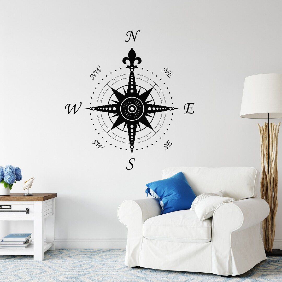 Compass Rose Vinyl Wall Decal Marine Ocean Sea Nautical Kids Boys Room ...