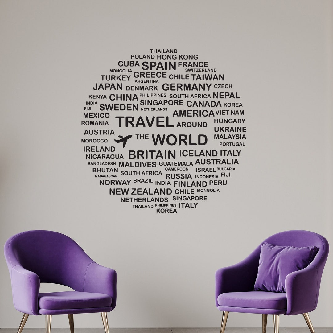 Travel Style: World Countries Vinyl Wall Decal for Wanderers Tourist ...