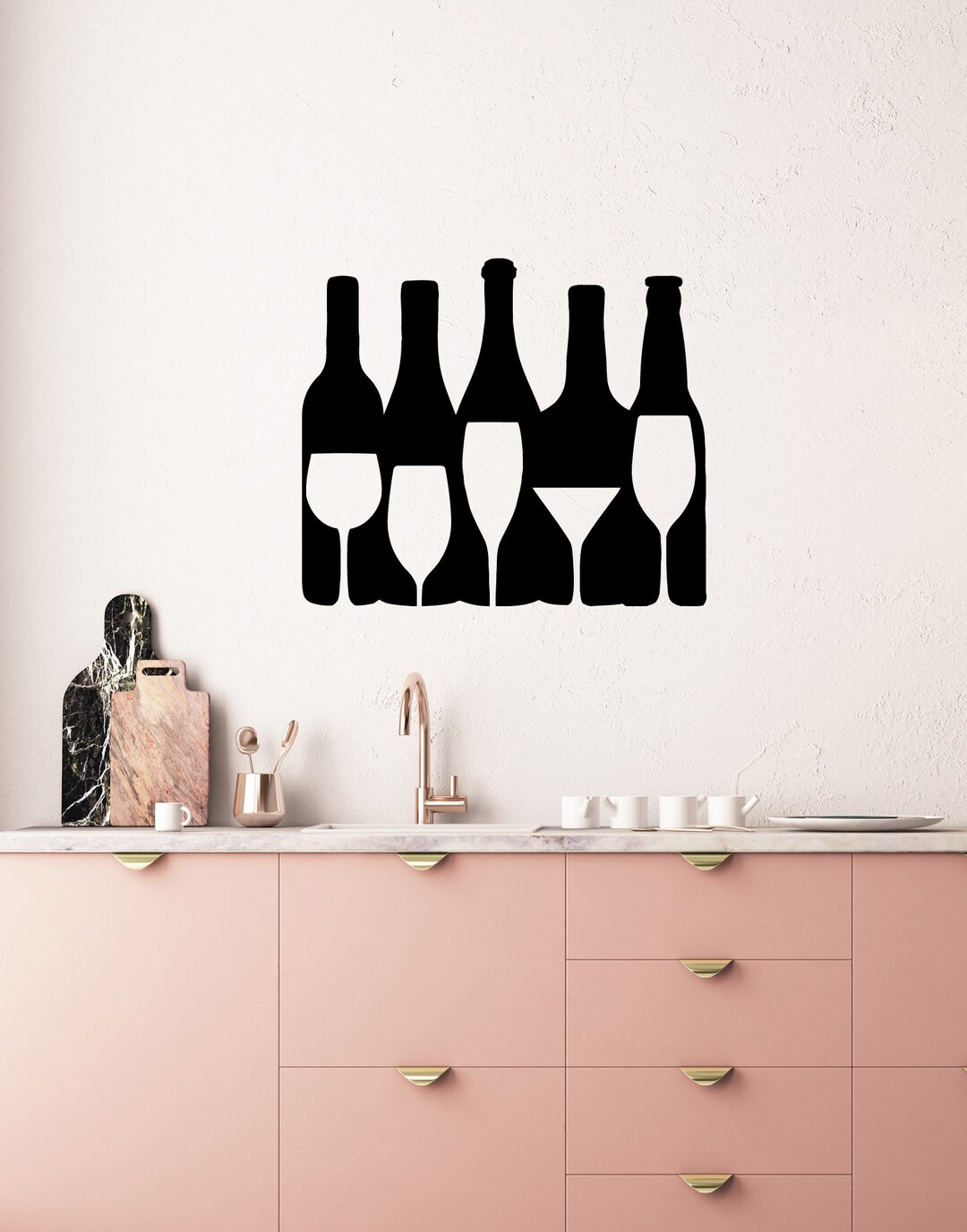 Bottles Glasses Vinyl Wall Decal Bar Restaurant Kitchen Stickers Mural ...