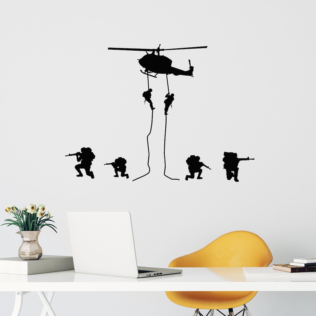 Military Vinyl Wall Decal Helicopter Army Air Force War Soldier ...