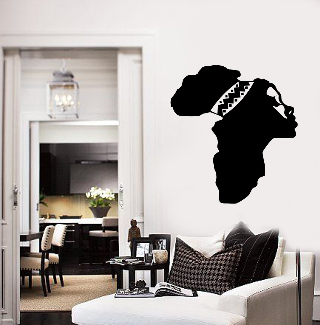African Vinyl Wall Decal Female Face Map Africa Woman Decor Art ...