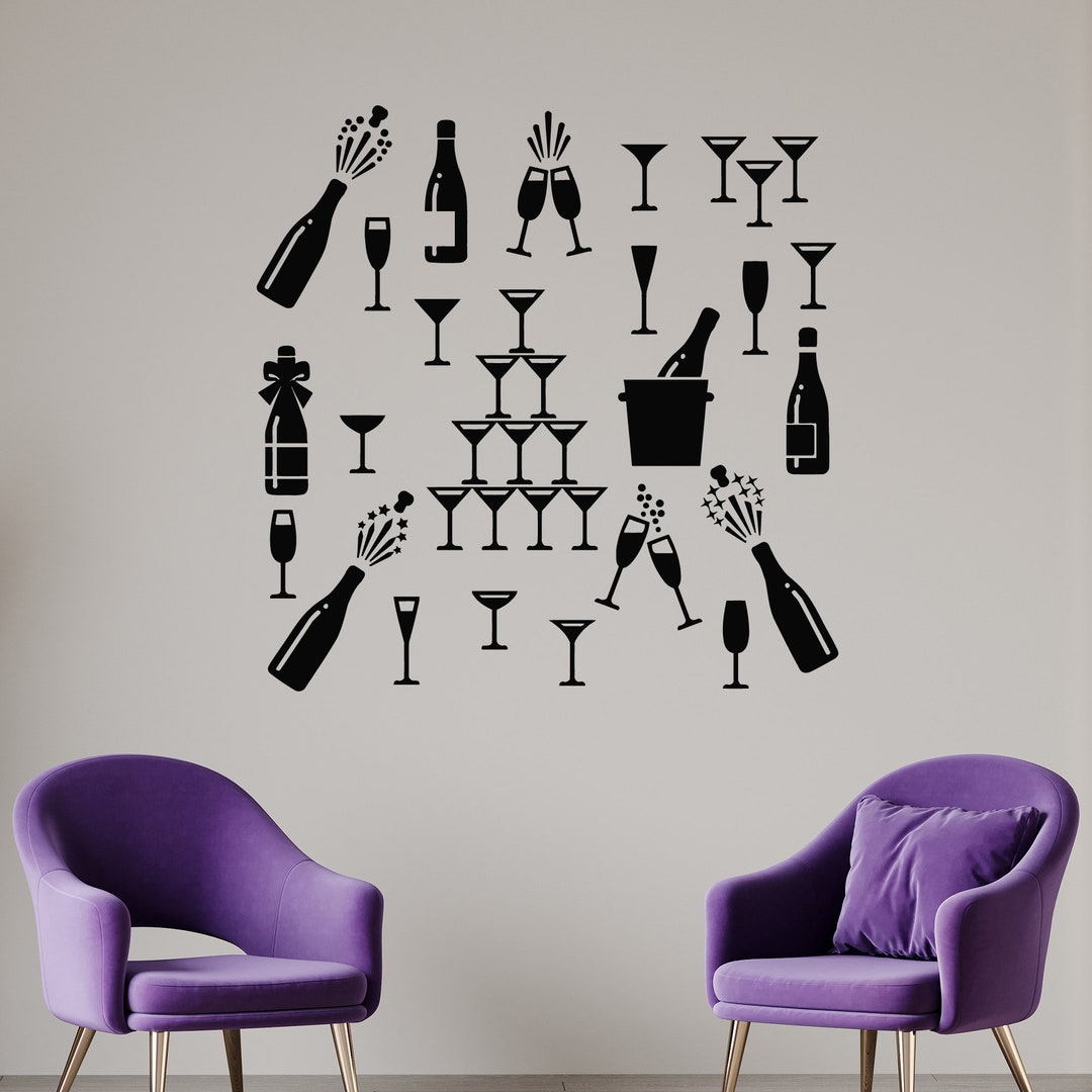 Alcohol Vinyl Wall Decal Drink Bar Cocktail Party Night Club Kitchen ...