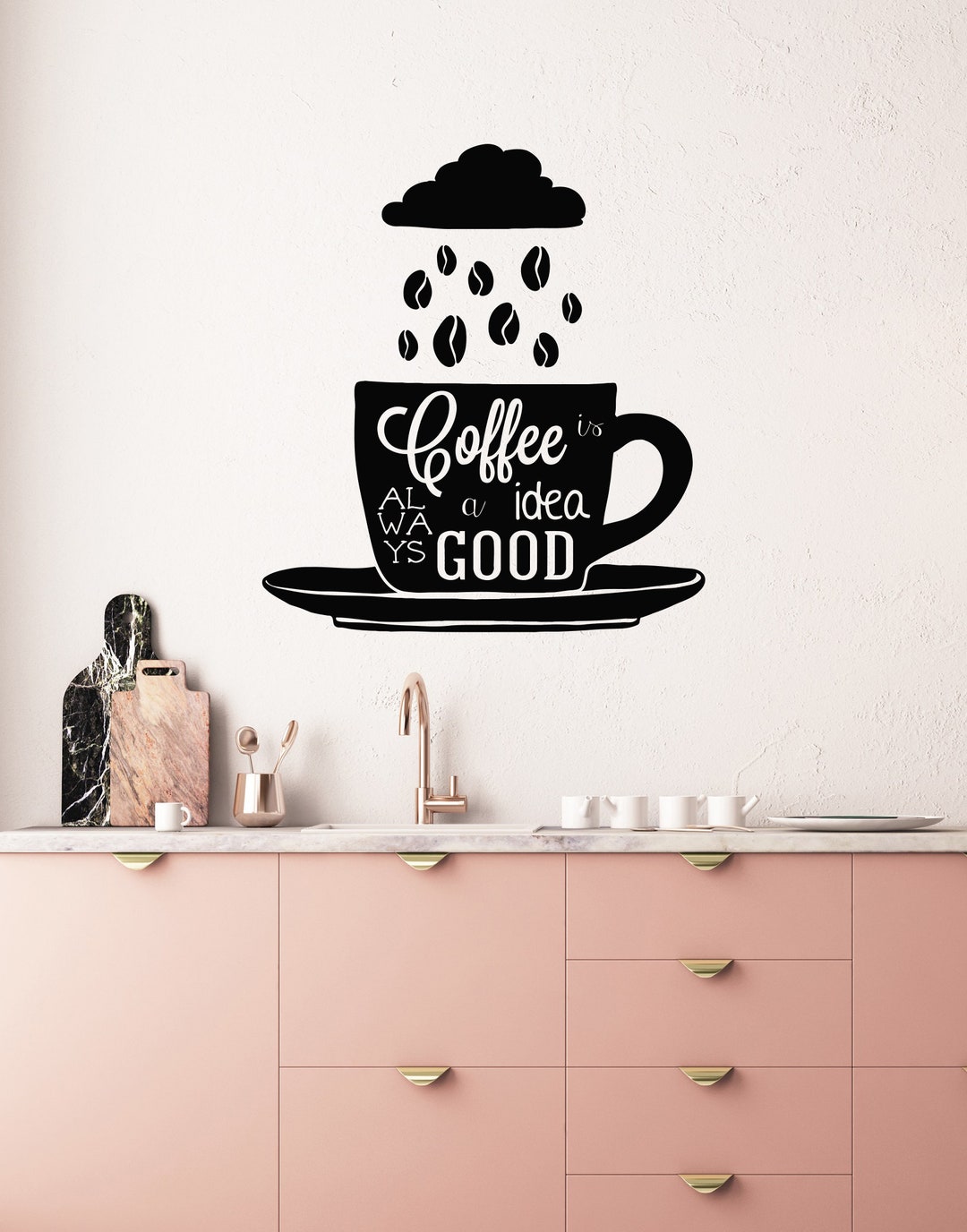 Coffee Quote Vinyl Wall Decal Beans Cup Saying Kitchen Stickers Mural ...