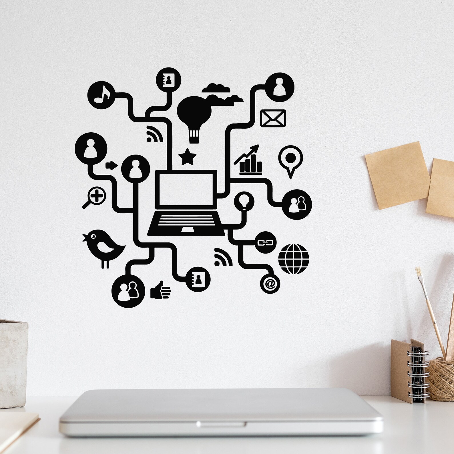 Laptop Vinyl Wall Decal Computer Internet Social Networks Communication ...