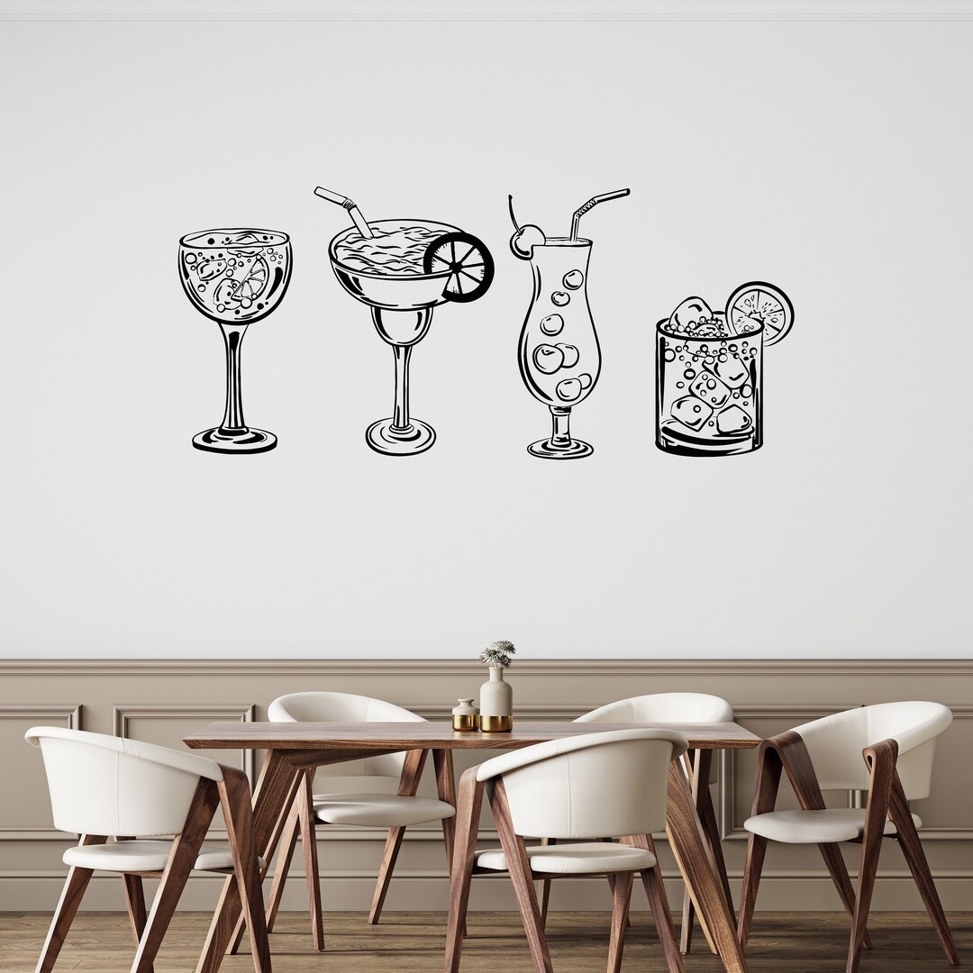 Cocktail Glasses Vinyl Wall Decal Drinks Home Bar Restaurant Party ...