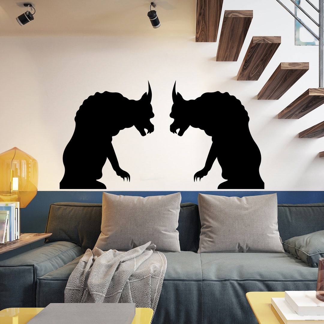 Two Gargoyles Vinyl Wall Decal Gothic Decor Idea Medieval Interior Myth ...