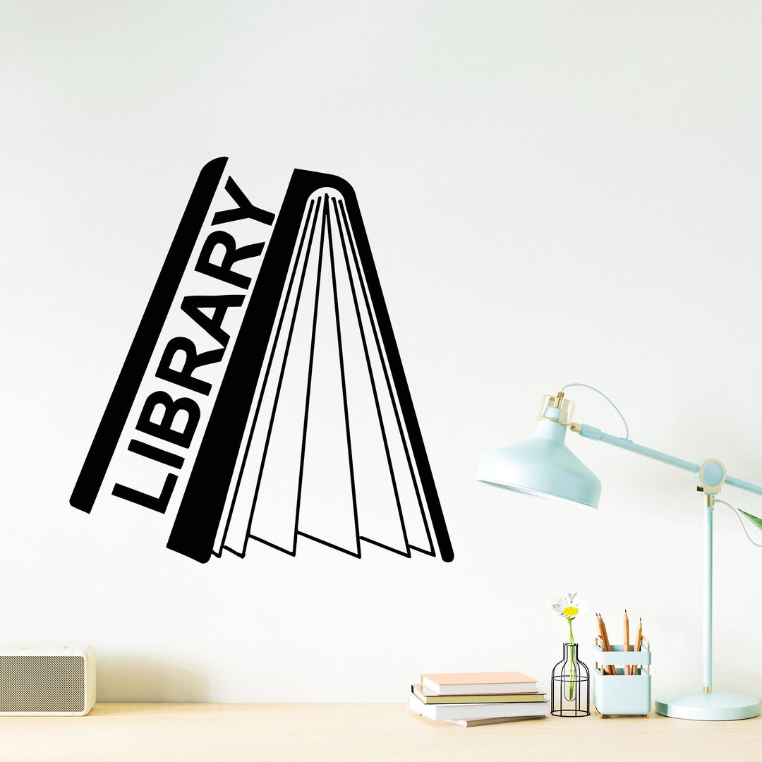 Library Vinyl Wall Decal Bookstore Bookworm Reading Room Stickers Mural ...