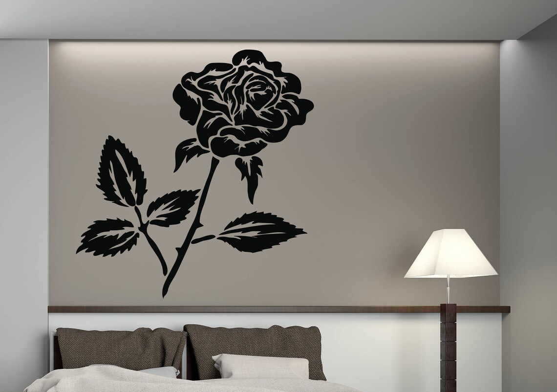 Large Wall Vinyl Decal Beautiful Flower Bud Rose Thorns Home Decor ...