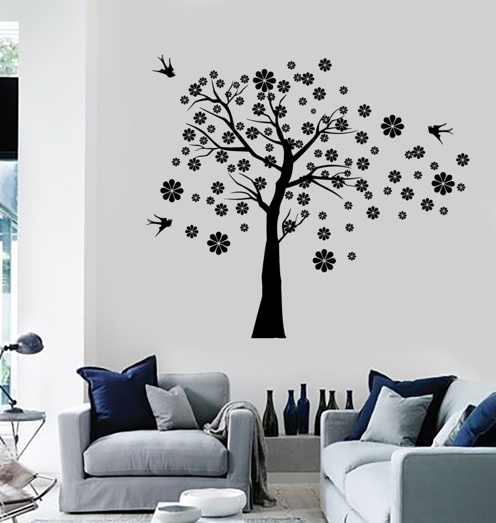 Wall Decal Cherry Tree Swallow Bird Floral Vinyl Sticker Mural | Etsy