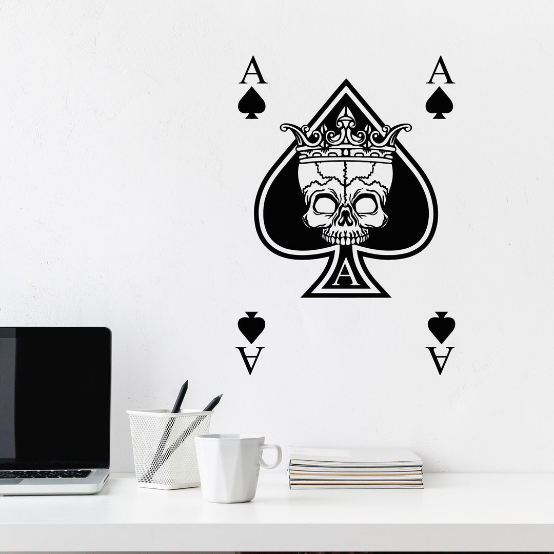 Poker Room Vinyl Wall Decal Ace Playing Cards Casino Skull King ...