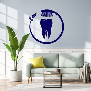 Tooth Vinyl Wall Decal Toothbrush Bathroom Dental Clinic Dentist Office ...