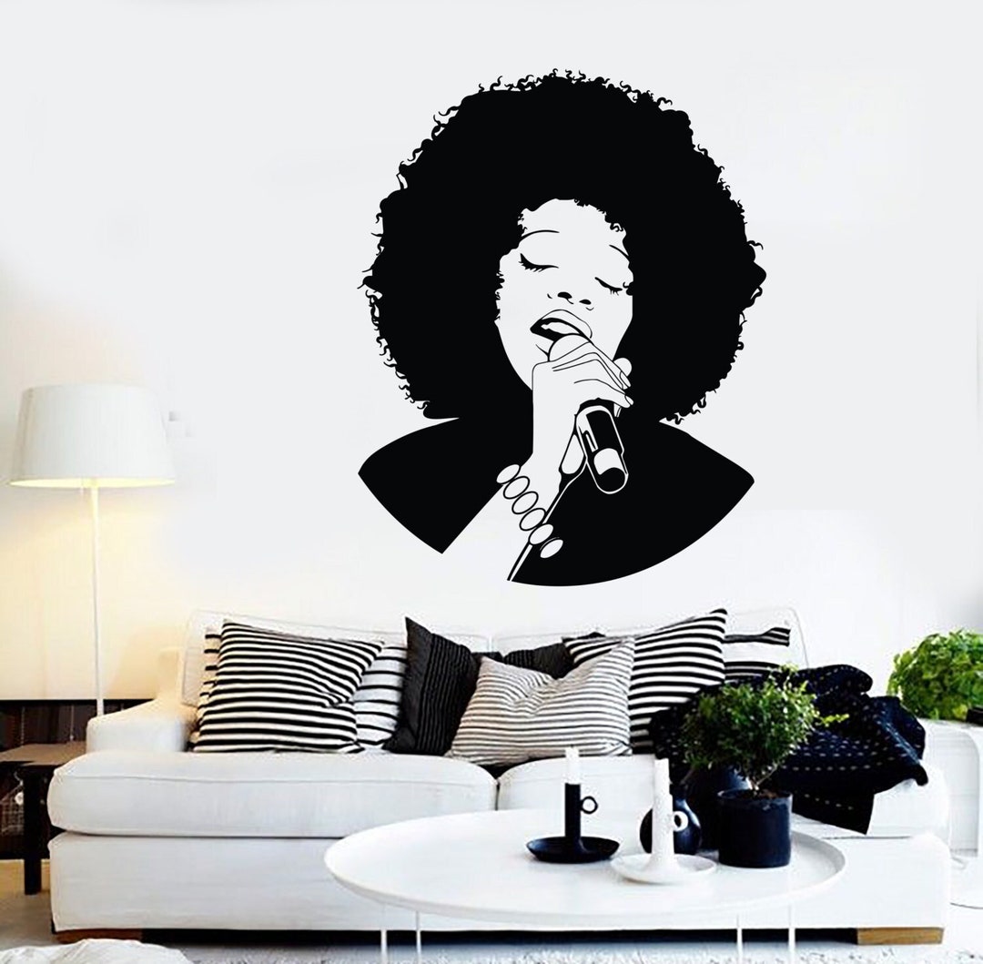 Singer Vinyl Wall Decal Black Girl Singing Microphone Pop Music Decor ...