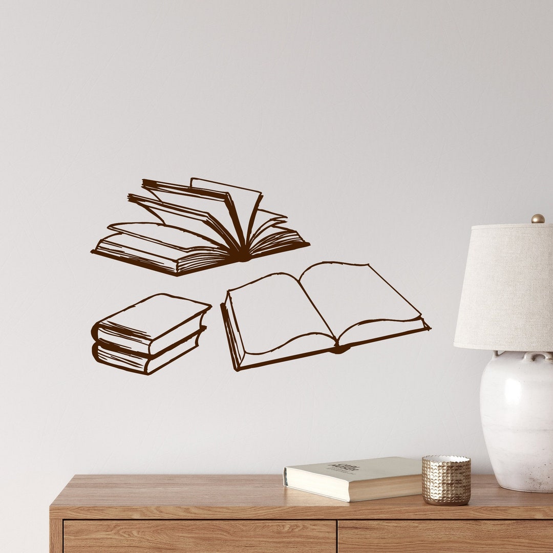 Open Books Vinyl Wall Decal Home Library Book Store Decor Bookworm ...