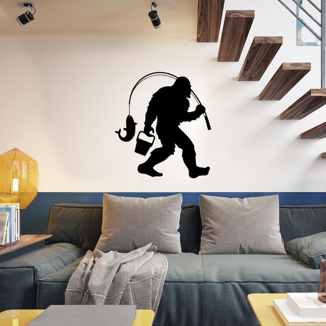 Yeti Silhouette Vinyl Wall Decal Sasquatch Bigfoot Fisher Man Cave ...