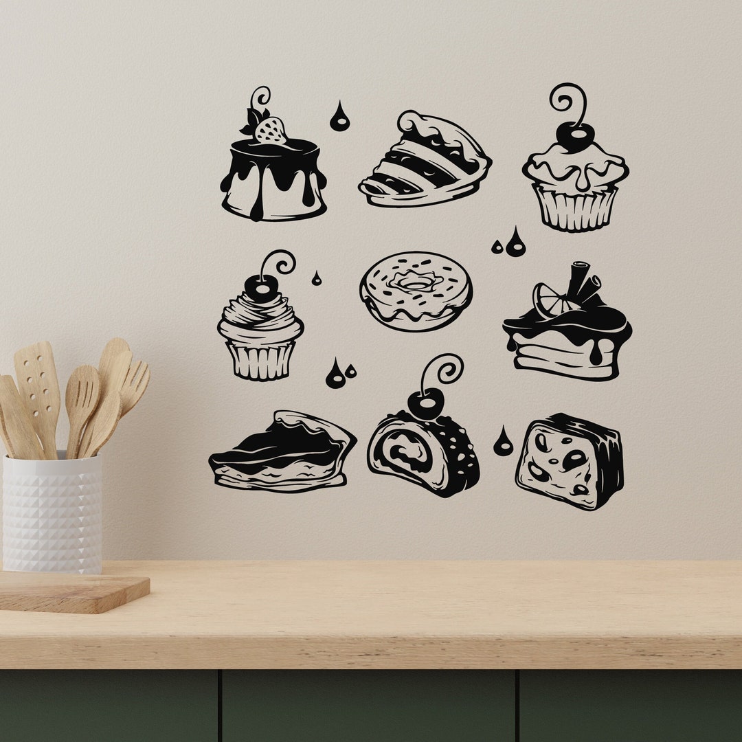 Dessert Vinyl Wall Decal Sweet Cake Muffin Cupcake Pie Bakery Stickers ...
