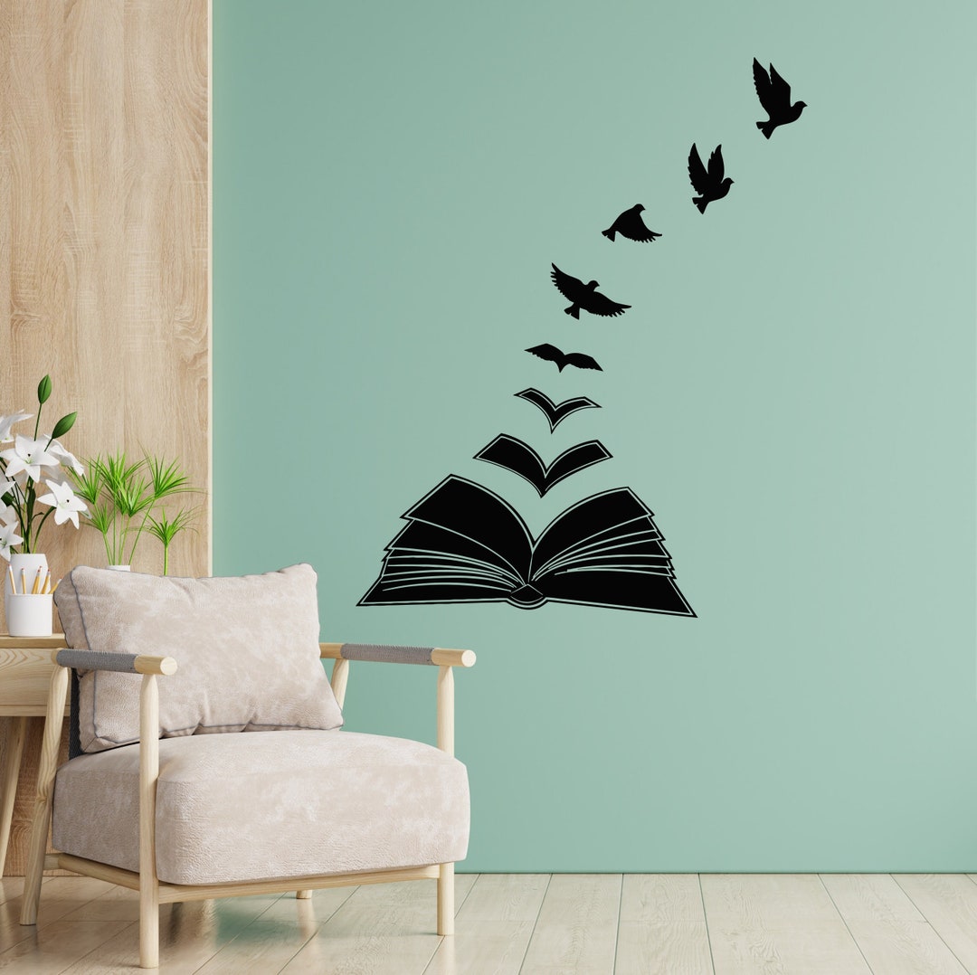 Book Flying Birds Vinyl Wall Decal Library Kids Room Decor Reading ...