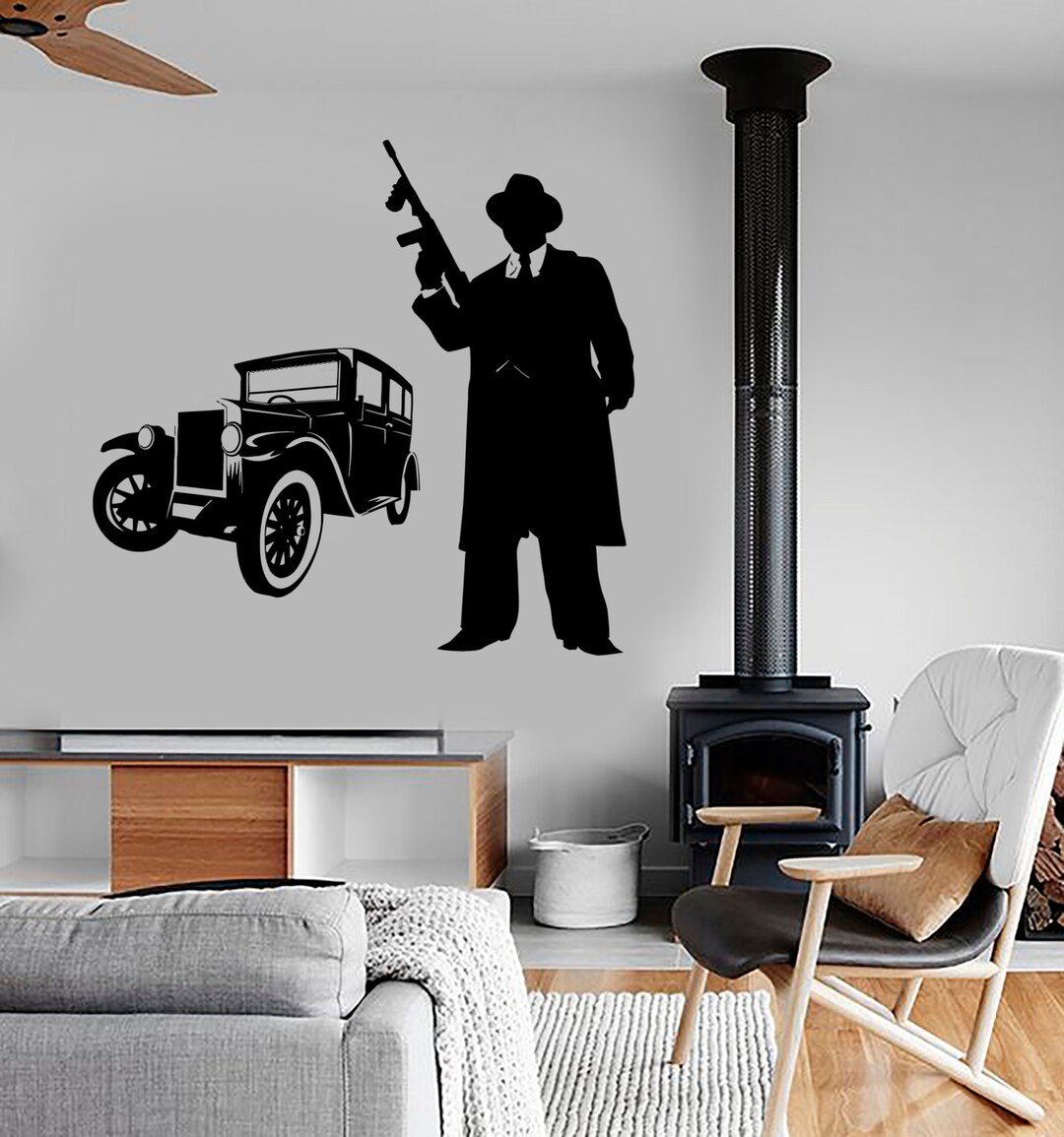 Wall Vinyl Decal Art Gangster Tommy and Retro Car Amazing Decor 1320dz ...