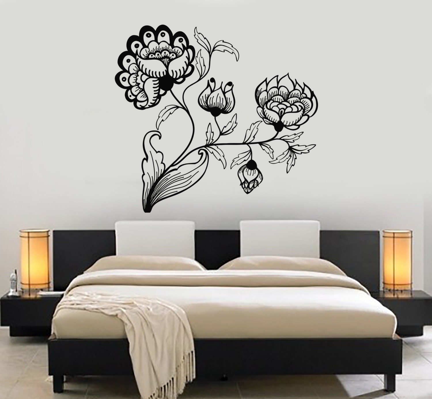 Wall Decal Flower Floral for Bedroom Vinyl Sticker Mural Art - Etsy