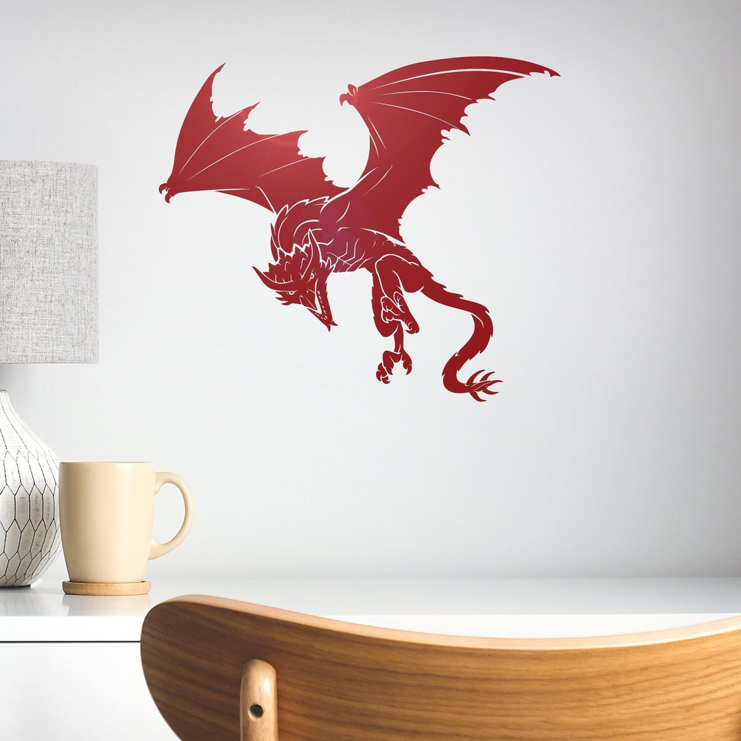 Flying Dragon Vinyl Wall Decal Fantasy Dragon Lover Gift for Him Kids ...