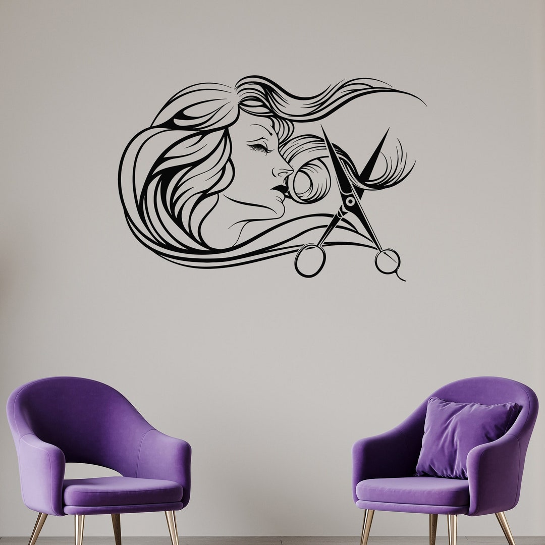 Beautiful Woman With Long Hair Wall Decal Vinyl Beauty Hair Salon ...
