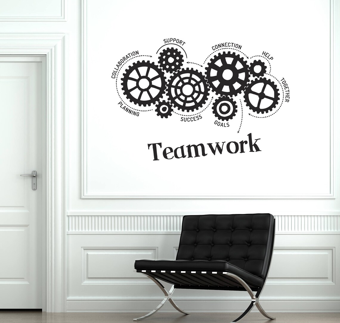 Teamwork Gears Vinyl Wall Decal Success Office Space Words Decor ...
