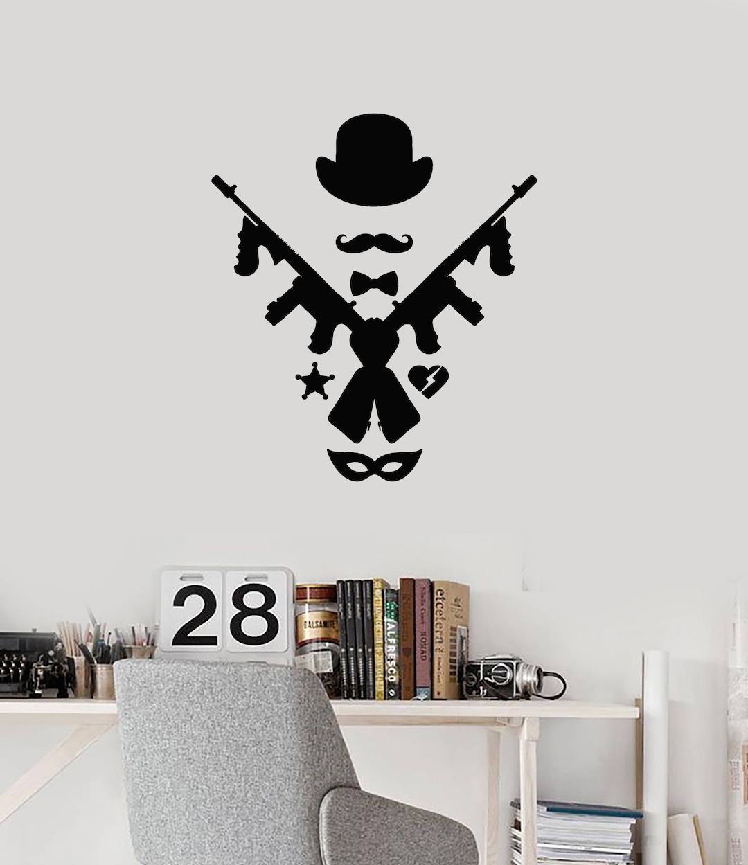 Mafia Vinyl Wall Decal Gangster S Mask Hat Room Art Stickers Mural ...
