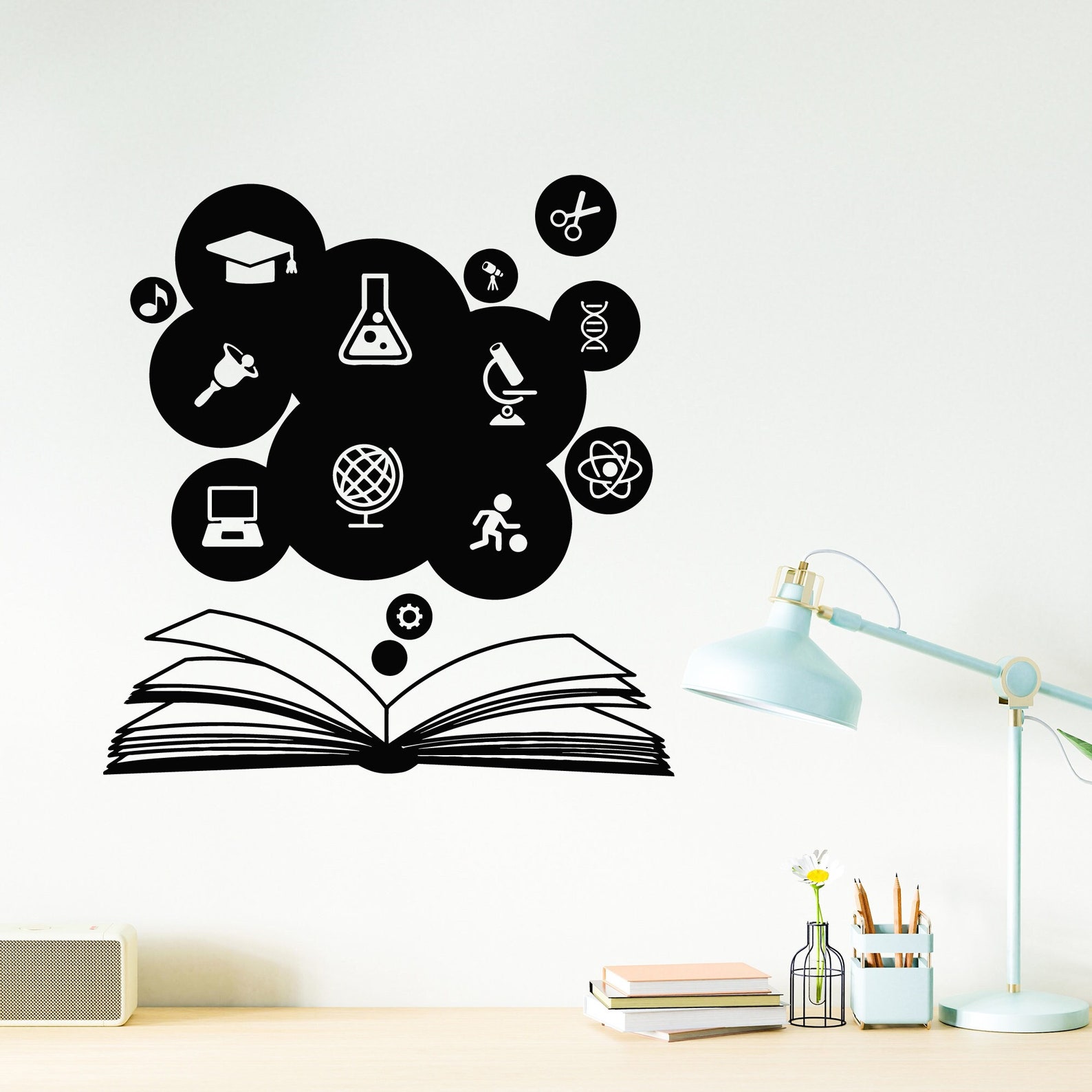 Education Vinyl Wall Decal Science Open Book Study School Classroom ...