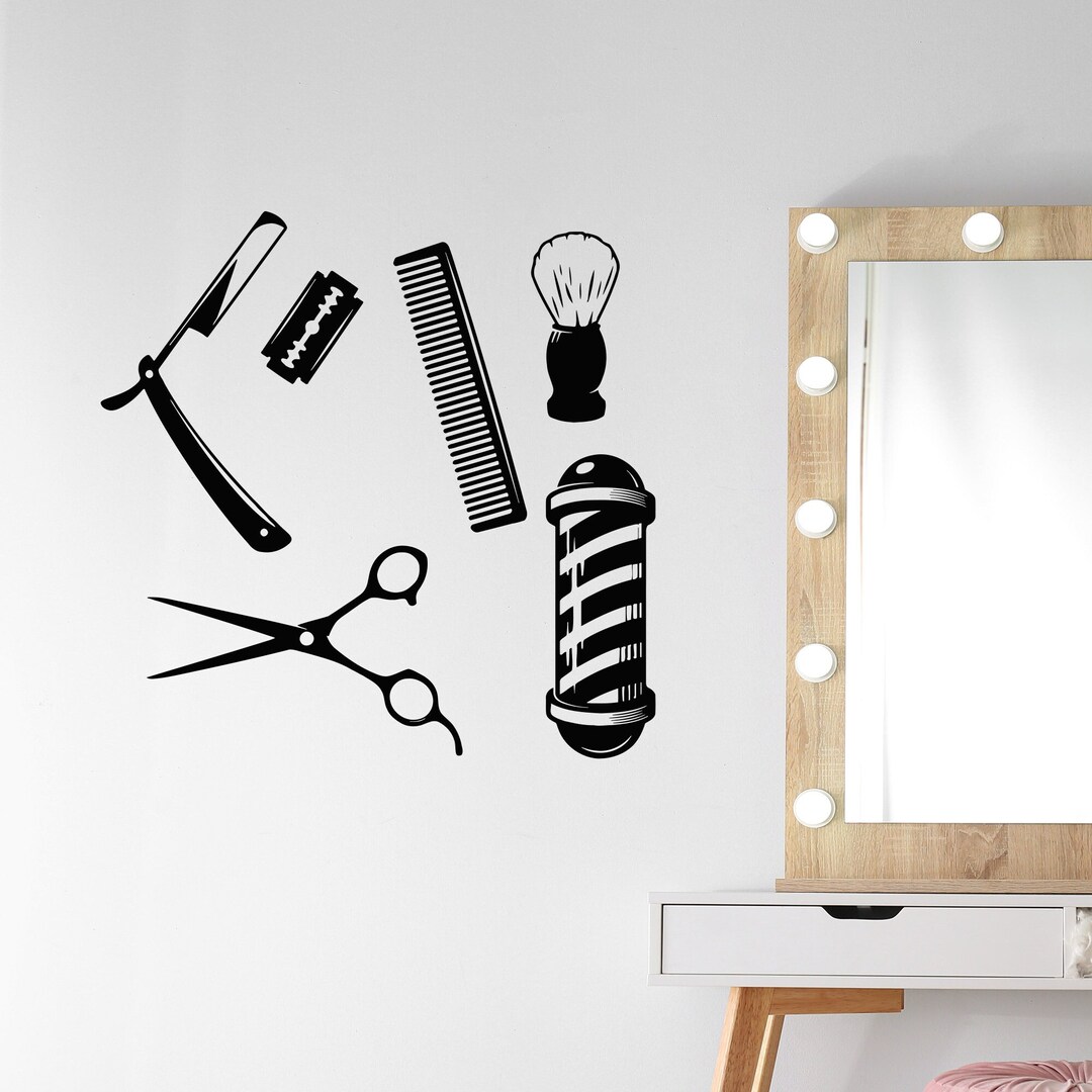 Vintage Barber Tools Vinyl Wall Decal - Wall Decor for Barber Shop or ...