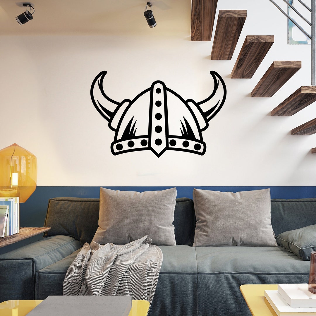 Norse Viking Helmet Vinyl Wall Decal Scandinavian Warrior Man Cave ...