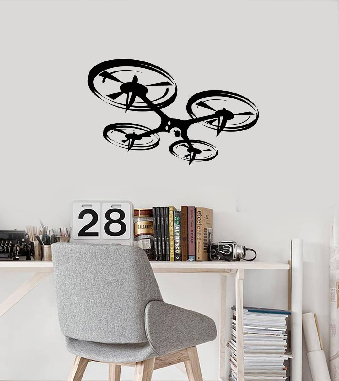 Quadcopter Vinyl Wall Decal Drone Unmanned Aerial Vehicle UAV Stickers ...