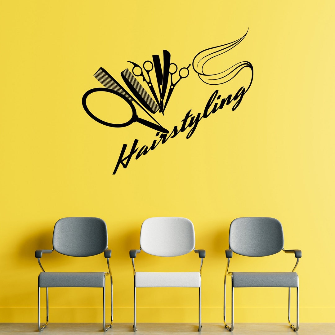 Hairstyle Word Logo Vinyl Wall Decal Beauty Hair Decor Styling Comb ...