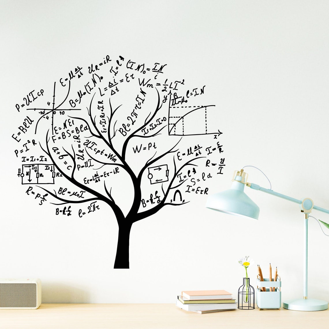 Math Tree Vinyl Wall Decal Brain High School Mathematical Symbols ...