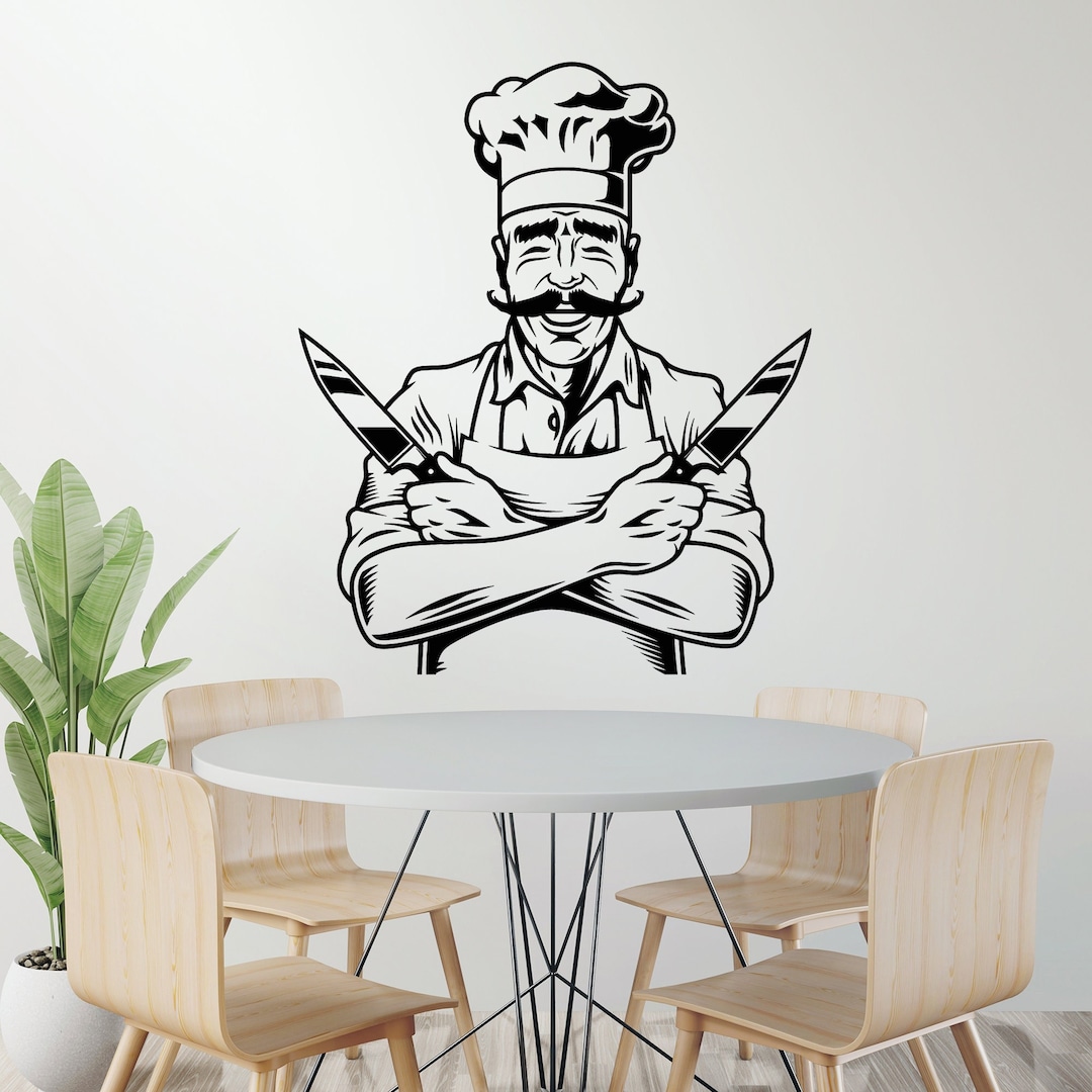 Chef Vinyl Wall Decal Kitchen Master Cooking Restaurant Stickers Mural ...