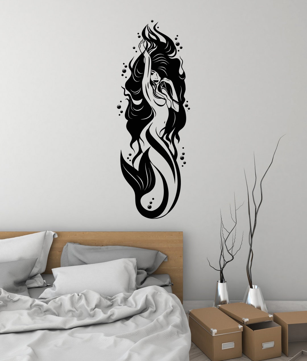 Beautiful Mermaid Vinyl Wall Decal Marine Sea Ocean Fantasy Style Teen ...