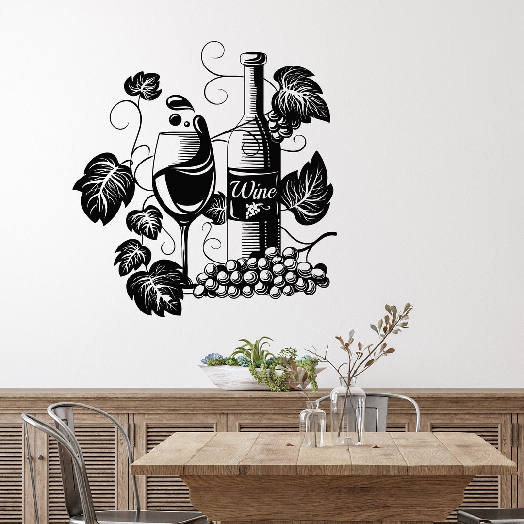 Wine Vinyl Wall Decal List Glass Bottle Grapes Wine Shop Restaurant ...
