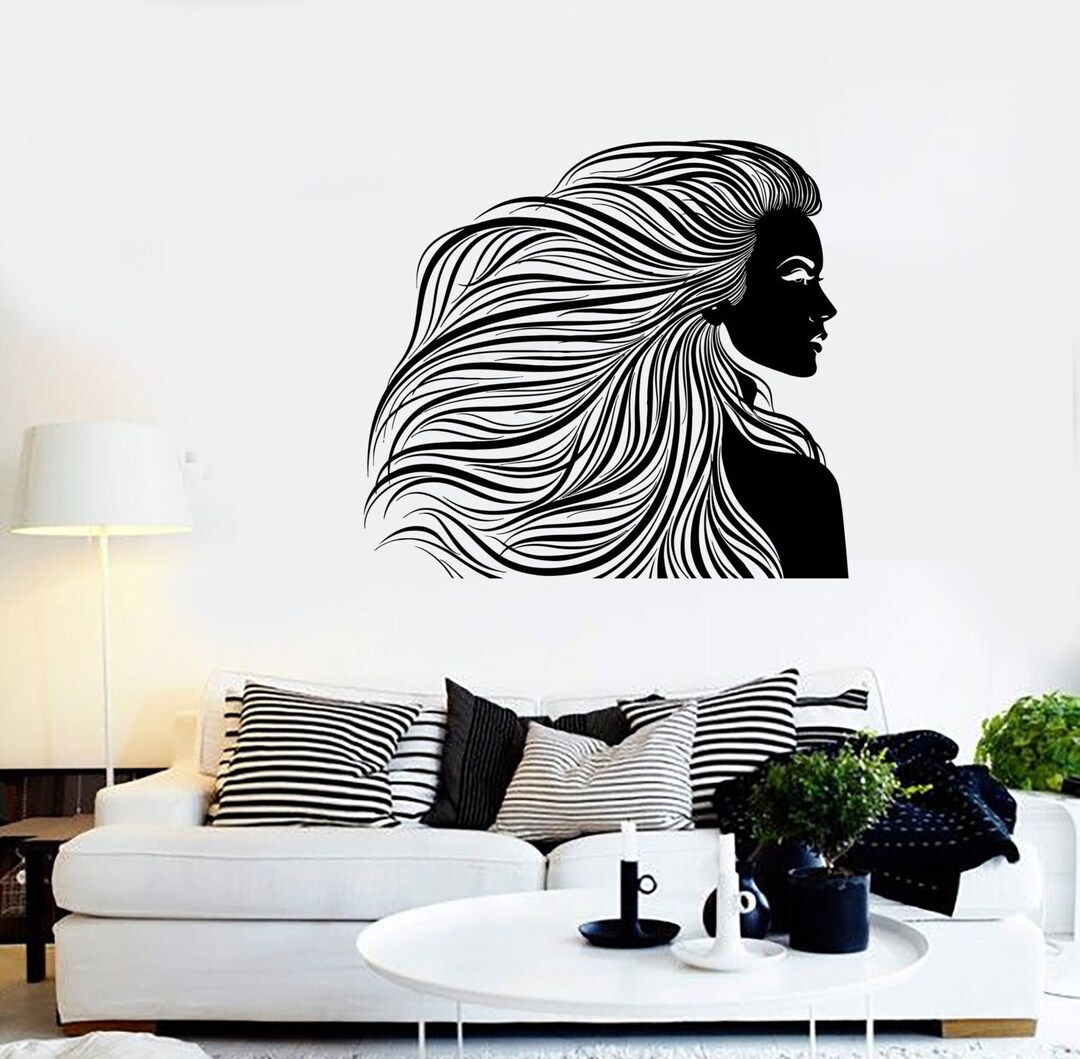 Vinyl Wall Decal Woman Long Hair Beauty Salon Girl Haircut Decor ...