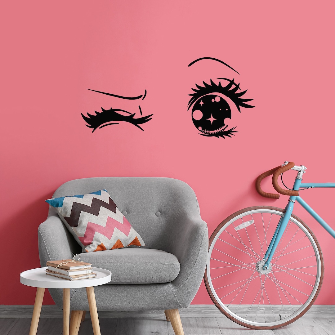 Anime Vinyl Wall Decal Cartoon Eyes Wink Teen Girl Room Art Stickers ...