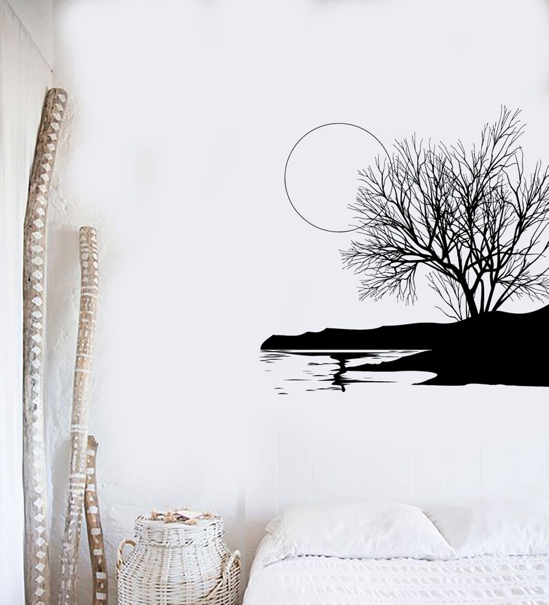 Wall Vinyl Decal Tree Nature Landscape Moon and River Modern - Etsy