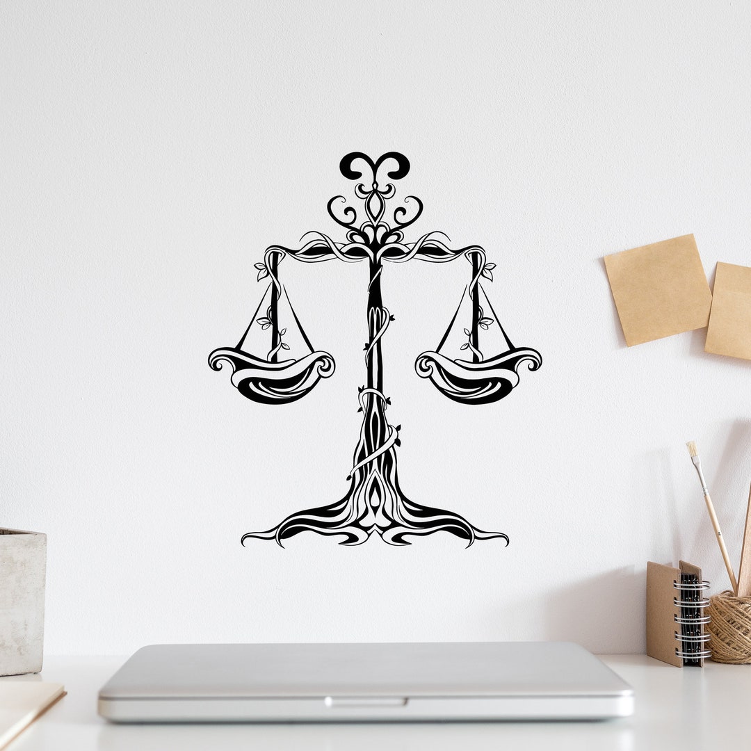 Libra Wall Vinyl Decal Vintage Scales Justice Law Office Abstract ...