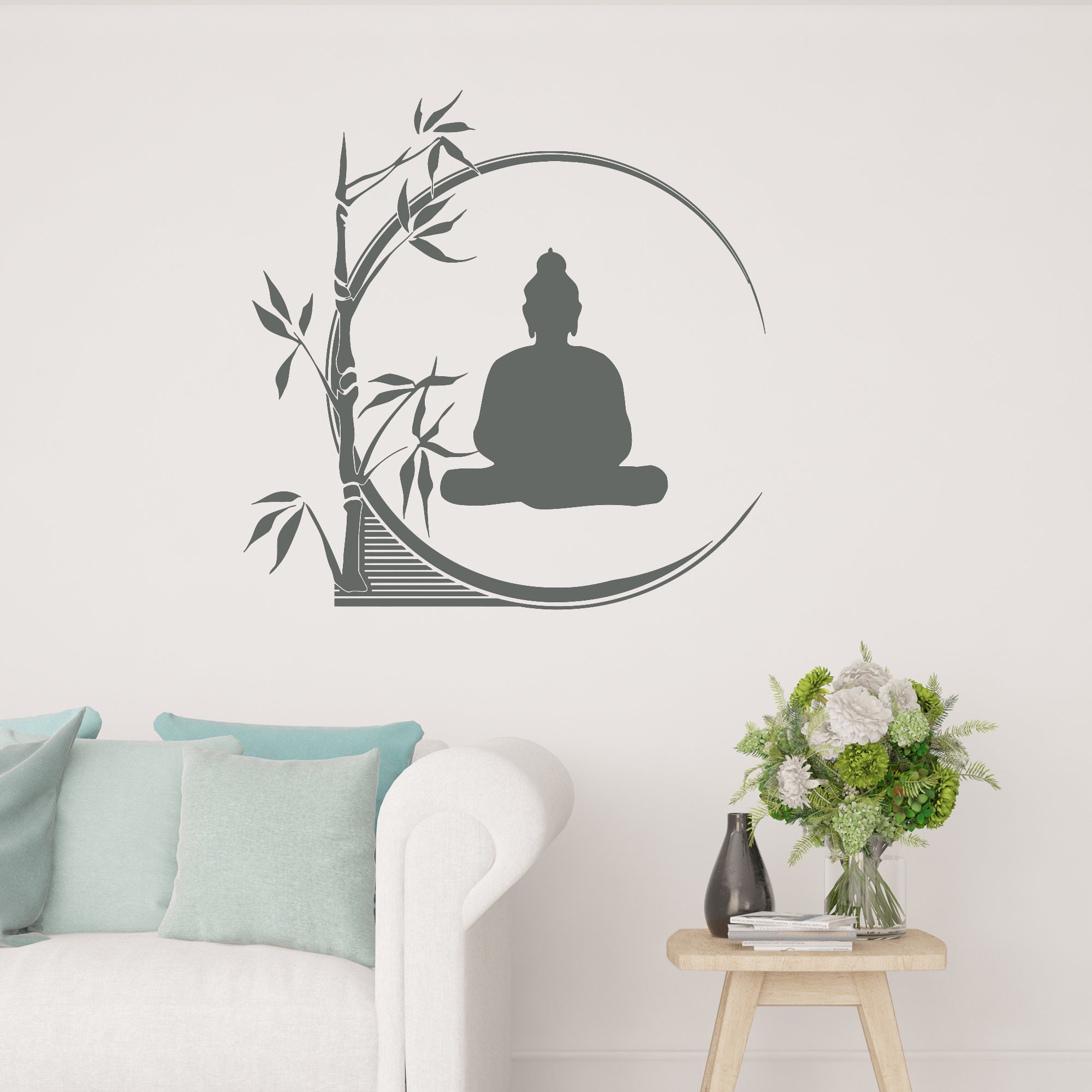 Buddha Vinyl Wall Decal Yoga Studio Bamboo Meditation Room Spa Salon ...